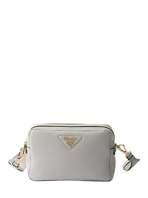 Prada Enamelled Logo Small Leather Cross-body Bag - Grey