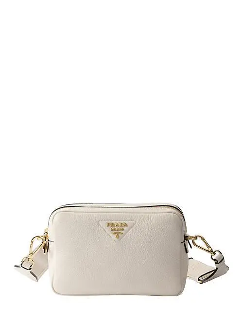 Prada Enamelled Logo Small Leather Cross-body Bag - White