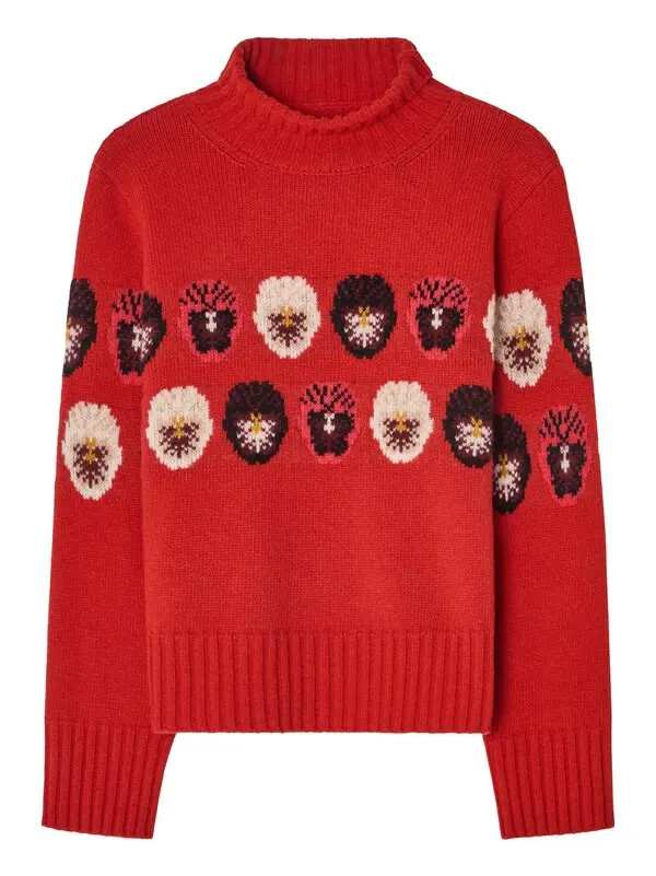 WE NORWEGIANS X Markarian Floral Wool Sweater - Red
