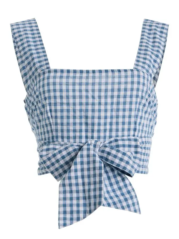 ALL THAT REMAINS Gingham Seersucker Tie Top - Blue