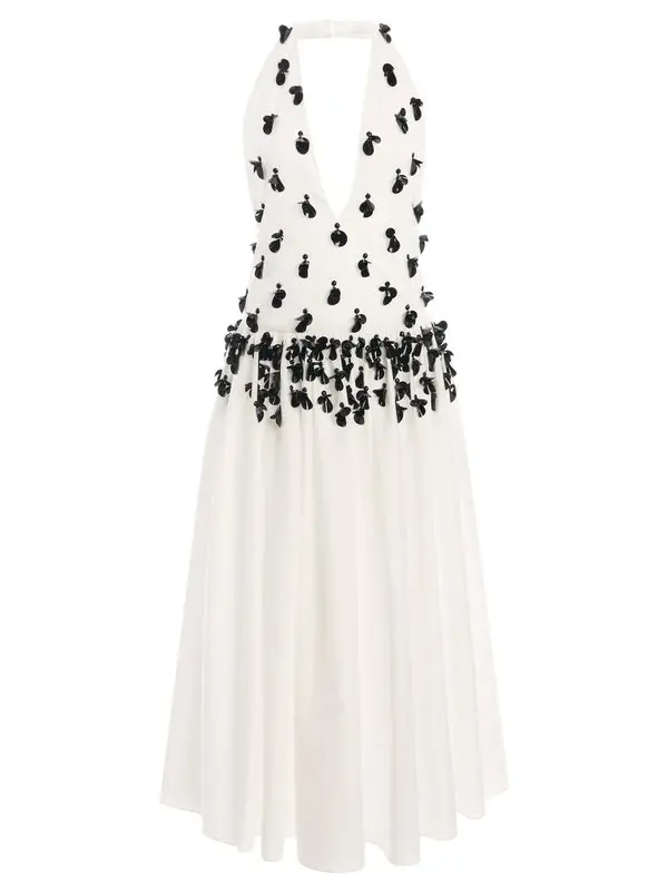 DIOTIMA Embellished Cotton Midi Halter Dress - Black/white