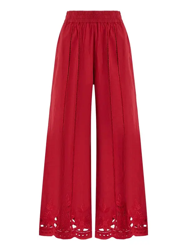 ALL THAT REMAINS Rae Cotton Wide Leg Pants - Red