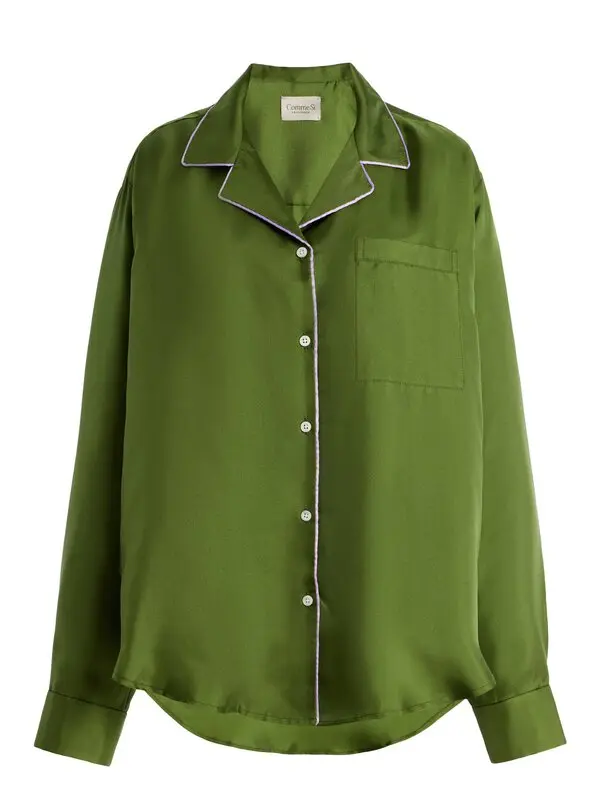 Comme Si Notched Collar Silk Shirt - Green