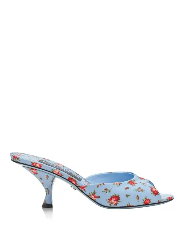 Dolce & Gabbana Rose-print 60mm Mules - Blue