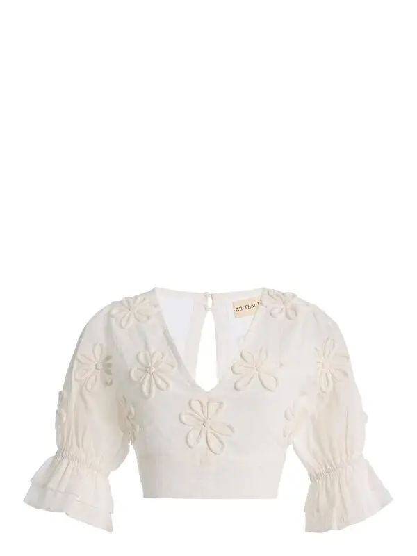 ALL THAT REMAINS Fleur Floral-appliquéd Top - White