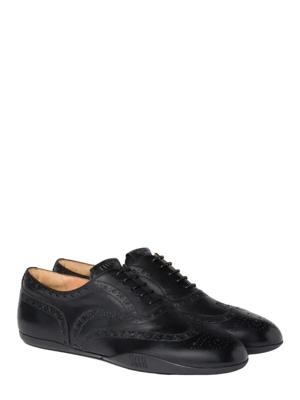 Miu Miu Calf Leather Brogue Shoes - Black