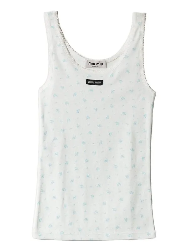 Miu Miu Ribbed Jersey Tank Top - White/light Blue