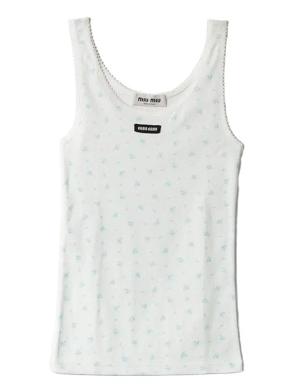 Miu Miu Ribbed Jersey Tank Top - White/light Blue