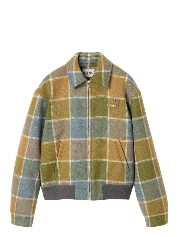 Miu Miu Checked Blouson Jacket - Camel/aviator Blue