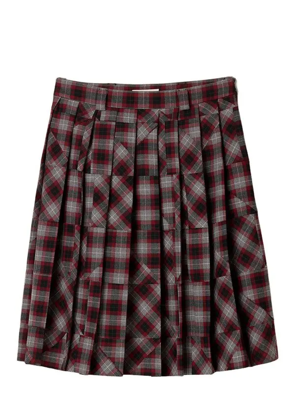 Miu Miu Tartan Patchwork Midi Skirt - Amaranth/grey