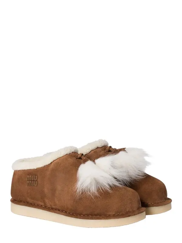 Miu Miu Suede And Shearling Mules - Cocoa Brown