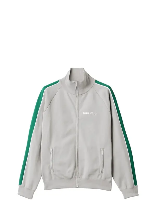 Miu Miu Technical Yarn Zipper Sweatshirt - Grey/green