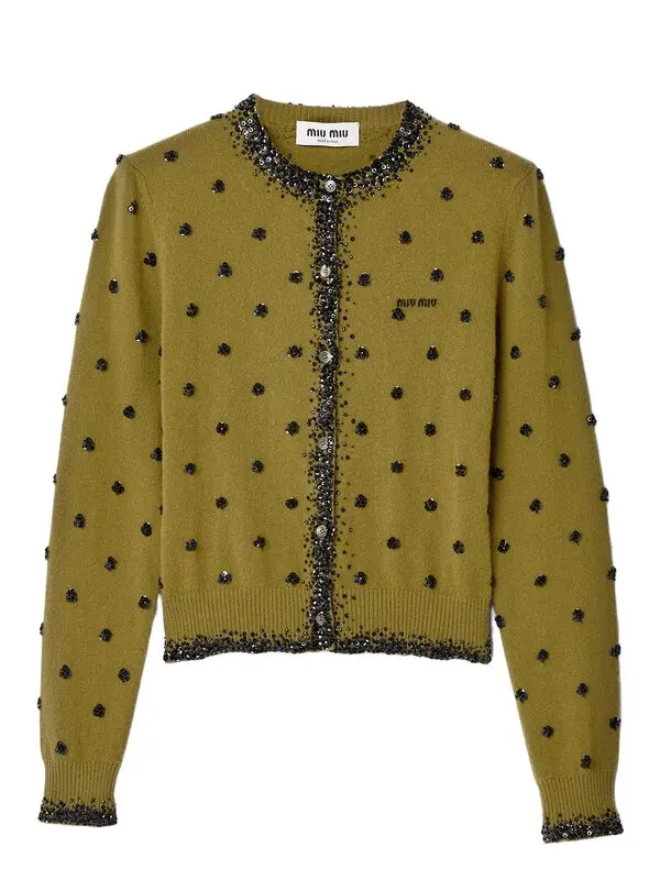 Miu Miu Embroidered Cashmere Cardigan - Fern Green