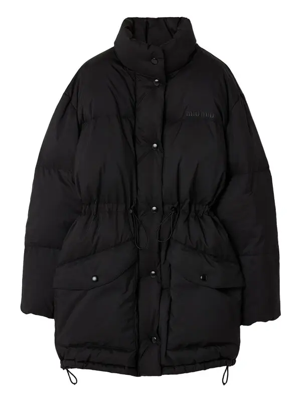 Miu Miu Technical Pongé Down Long Jacket - Black