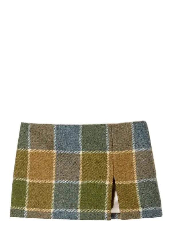 Miu Miu Checked Miniskirt - Camel/aviator Blue