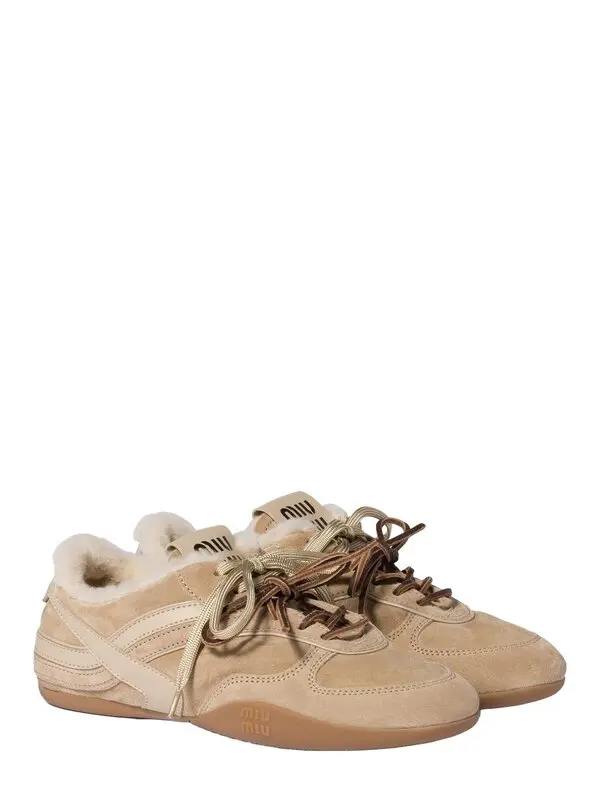 Miu Miu Gymnasium Suede And Shearling Sneakers - Desert Beige