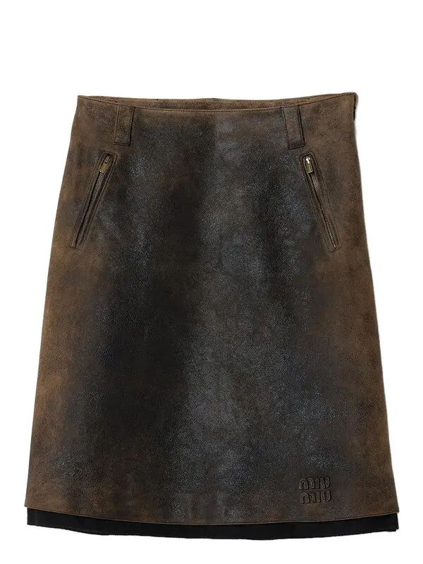Miu Miu Waxed Suede Leather Skirt - Black