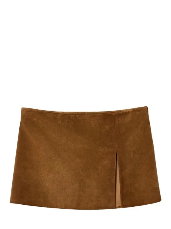 Miu Miu Waxed Suede Leather Miniskirt - Tobacco