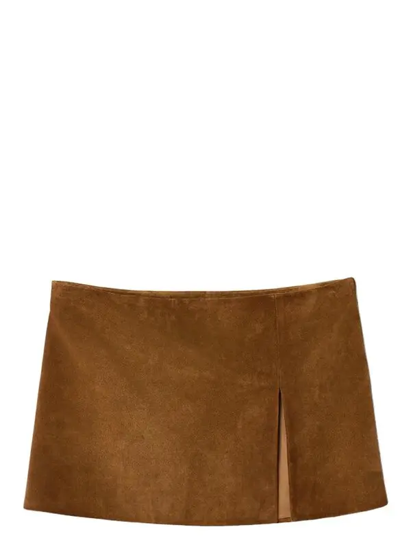 Miu Miu Waxed Suede Leather Miniskirt - Tobacco
