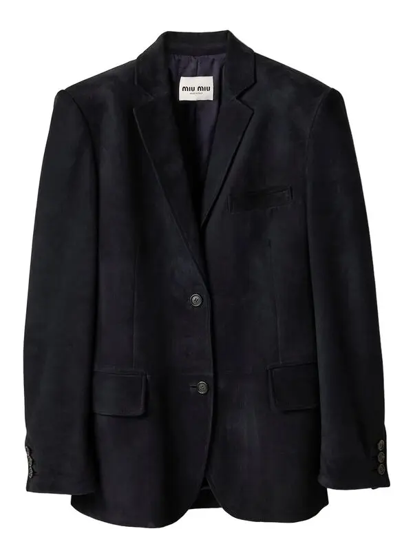 Miu Miu Waxed Suede Leather Jacket - Navy