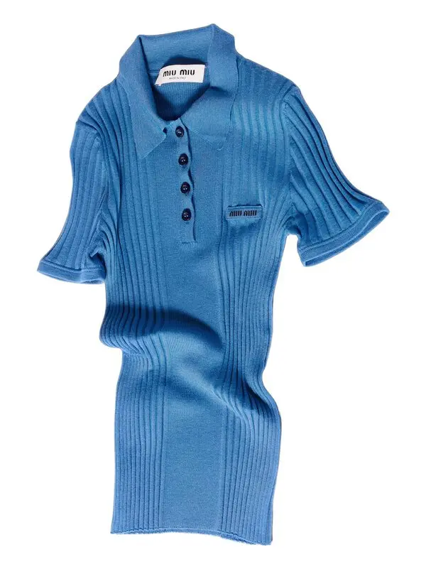 Miu Miu Ribbed Knit Wool Polo Shirt - Aviator Blue
