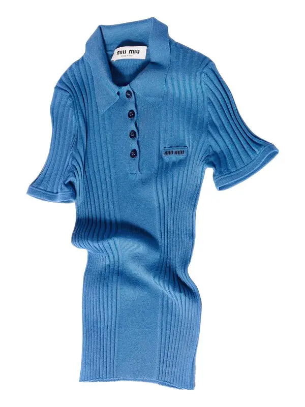 Miu Miu Ribbed Knit Wool Polo Shirt - Aviator Blue