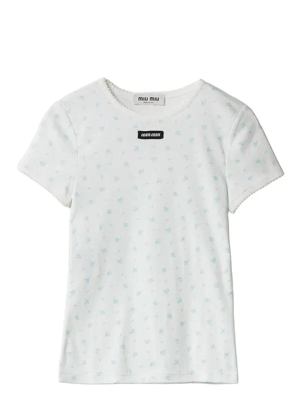 Miu Miu Ribbed Jersey T-shirt - White/light Blue