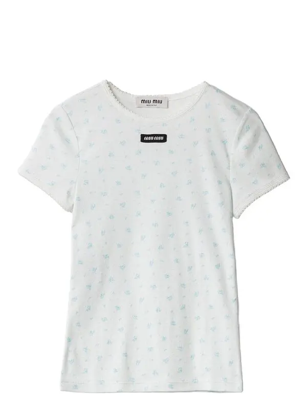 Miu Miu Ribbed Jersey T-shirt - White/light Blue