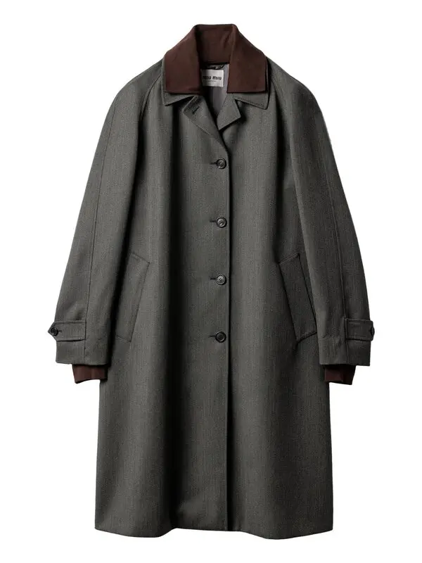 Miu Miu Single-breasted Coat With Embroidered Logo - Slate Gray