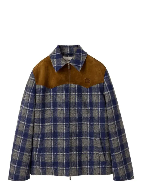 Miu Miu Checked Blouson Jacket - Slate/lightblue