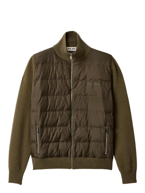 Miu Miu Down-filled Cashmere Zip Cardigan - Olive Green