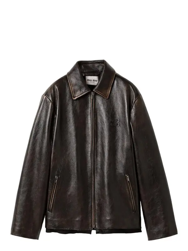 Miu Miu Nappa Leather Jacket - Coffee