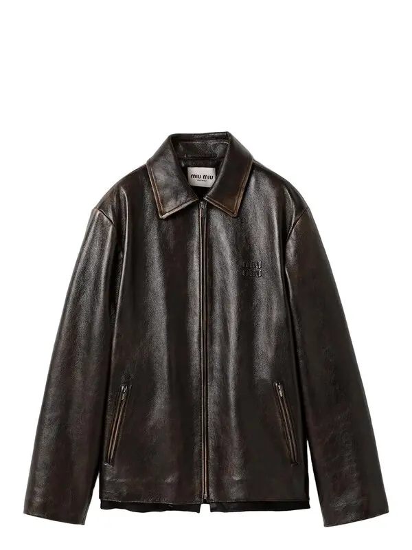 Miu Miu Nappa Leather Jacket - Coffee