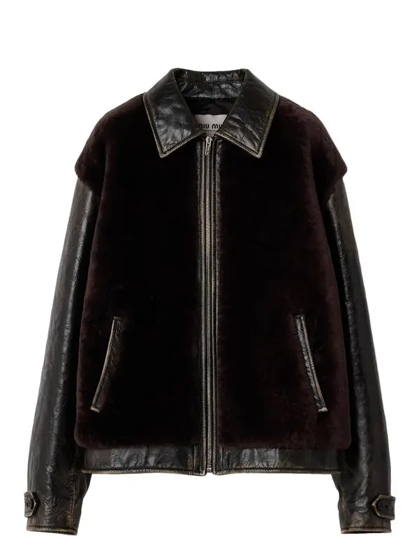 Miu Miu Leather And Shearling Blouson Jacket - Black