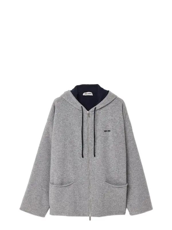 Miu Miu Cashmere Cardigan Hoodie - Grey+blue