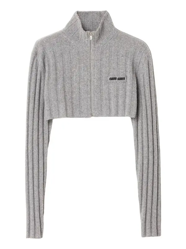 Miu Miu Cropped Wool And Cashmere Cardigan - Grey