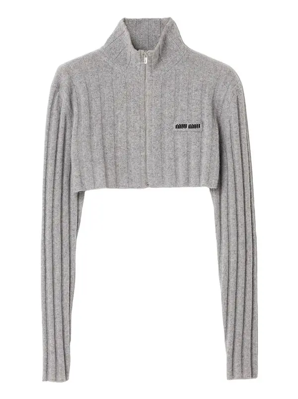 Miu Miu Cropped Wool And Cashmere Cardigan - Grey