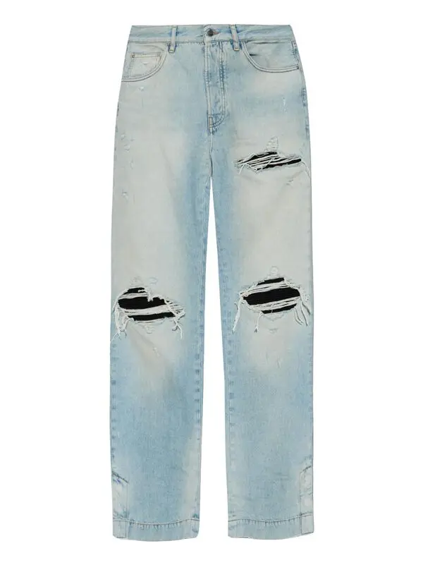 Amiri Ripped Straight Leg Jeans - Light Blue