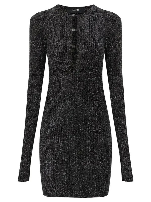 Amiri Fitted Knit Mini Dress With Jewelry Clasps - Black