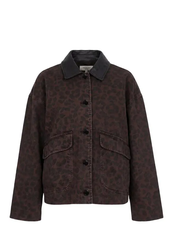 Rag & Bone Animal Print Jacket With Faux Leather Collar - Brown