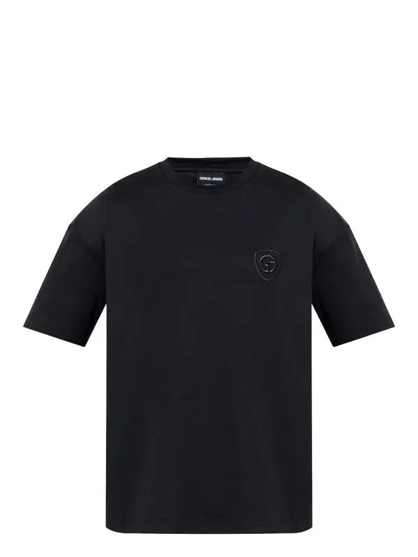 Giorgio Armani T-shirt With Embroidered Logo - Black
