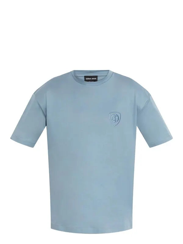 Giorgio Armani T-shirt With Embroidered Logo - Blue