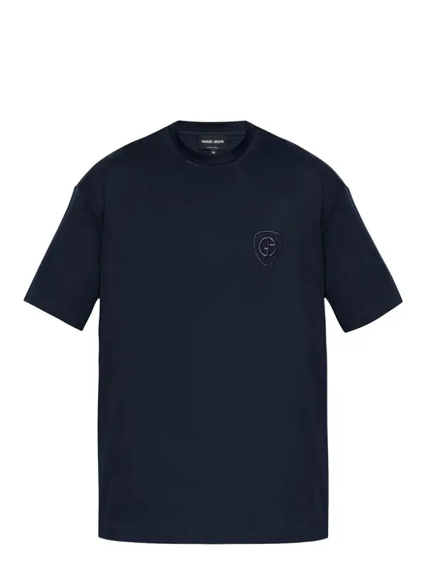Giorgio Armani T-shirt With Embroidered Logo - Navy Blue
