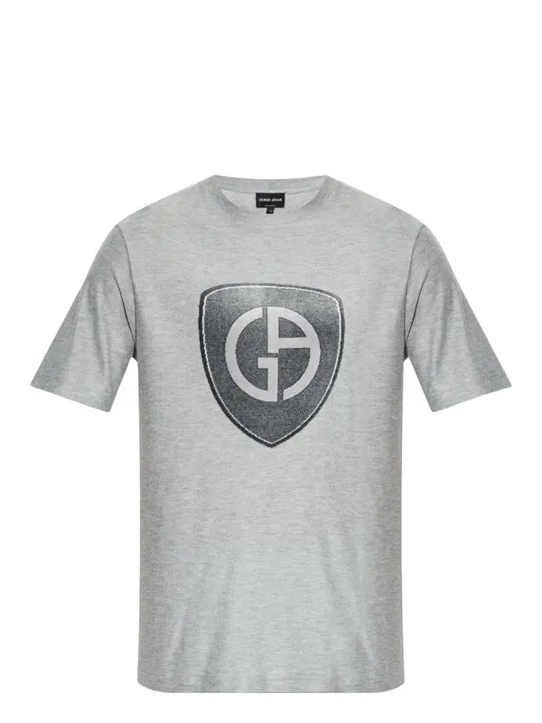Giorgio Armani T-shirt With A Logo And A Velvet Finish - Grey