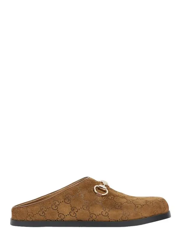 Gucci Horsebit Gg Suede Mule - Brown