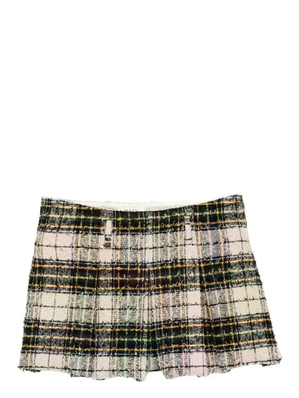 MASU Shaggy Plaid Skirt - Neutrals