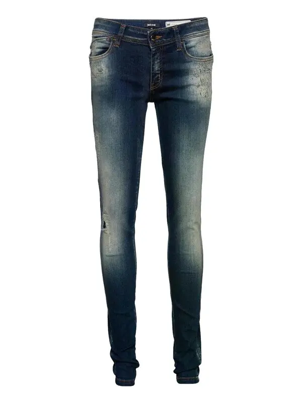 Just Cavalli Distressed Embroidered Jeans - Blue