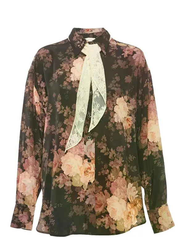 Zimmermann Floral-print Neck-tie Shirt - Black
