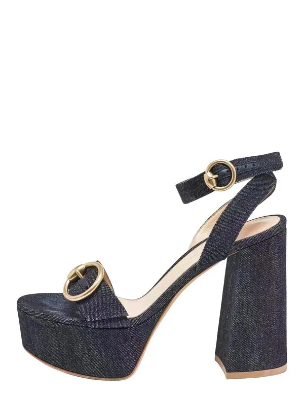 GIANVITO ROSSI 120mm Denim Platform Buckle Sandals - Blue
