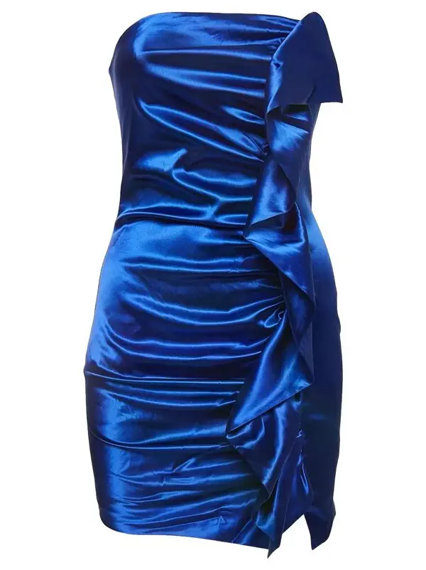 NATASHA COLLIS Satin Ruffle Mini Dress - Blue